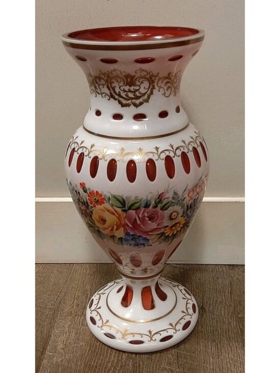 Mosser | Accents | Bohemian Mosser Glass Vase White Cased Cut To ...